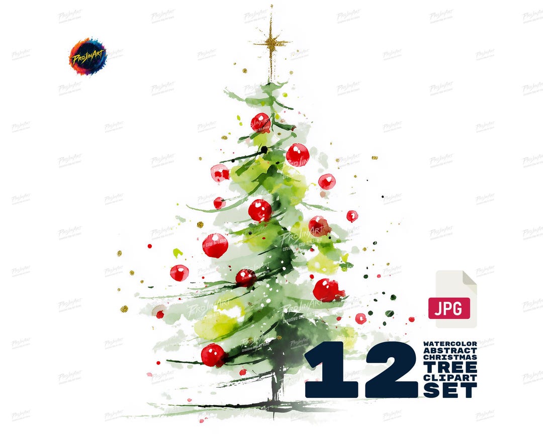 Watercolor Christmas Tree Clipart Set, 12 Jpgs With Pastel Ornaments ...