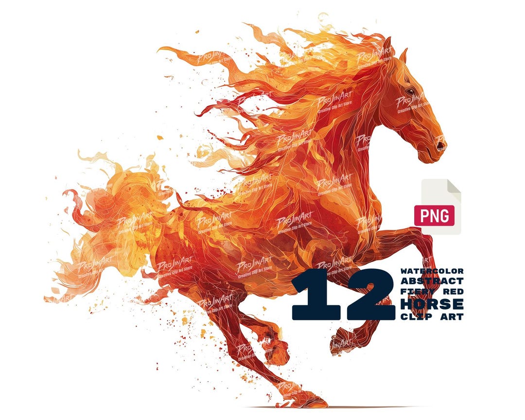 Fiery Red Horse Clipart | Fantasy Stallion PNG Bundle | 300 DPI ...