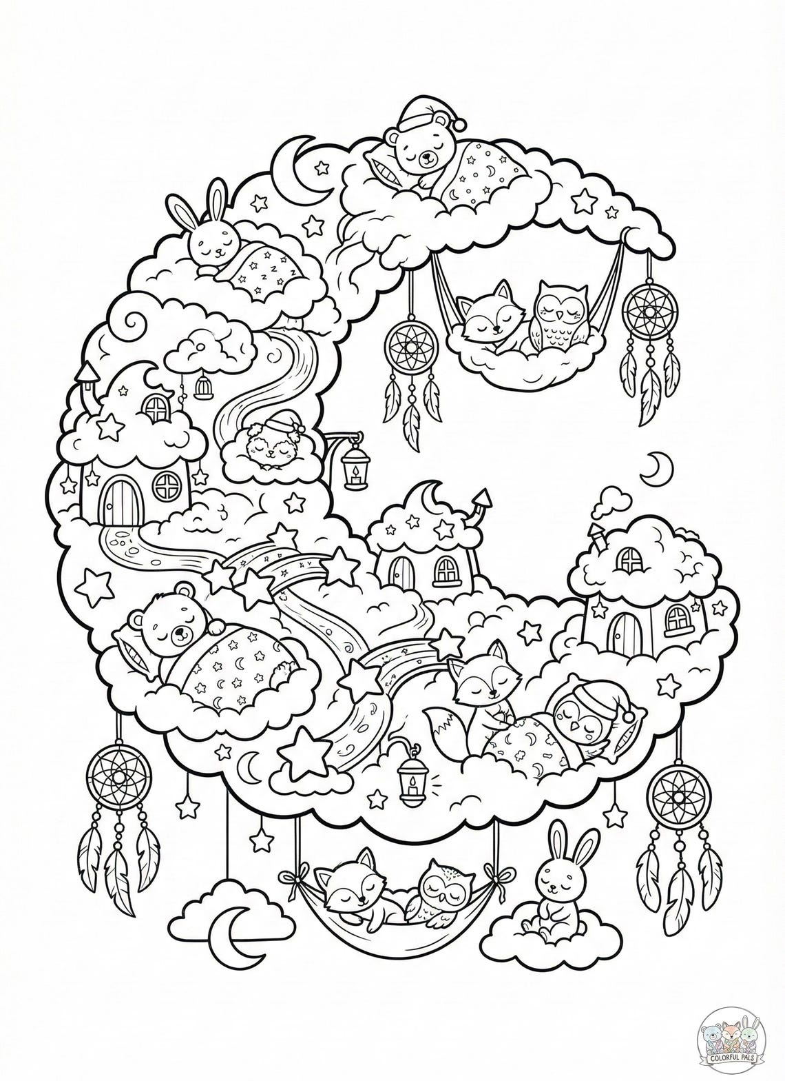 Cute Magical Worlds Coloring Book - Kawaii Fantasy Animals & Tiny Homes ...