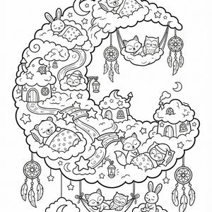 Cute Magical Worlds Coloring Book - Kawaii Fantasy Animals & Tiny Homes ...