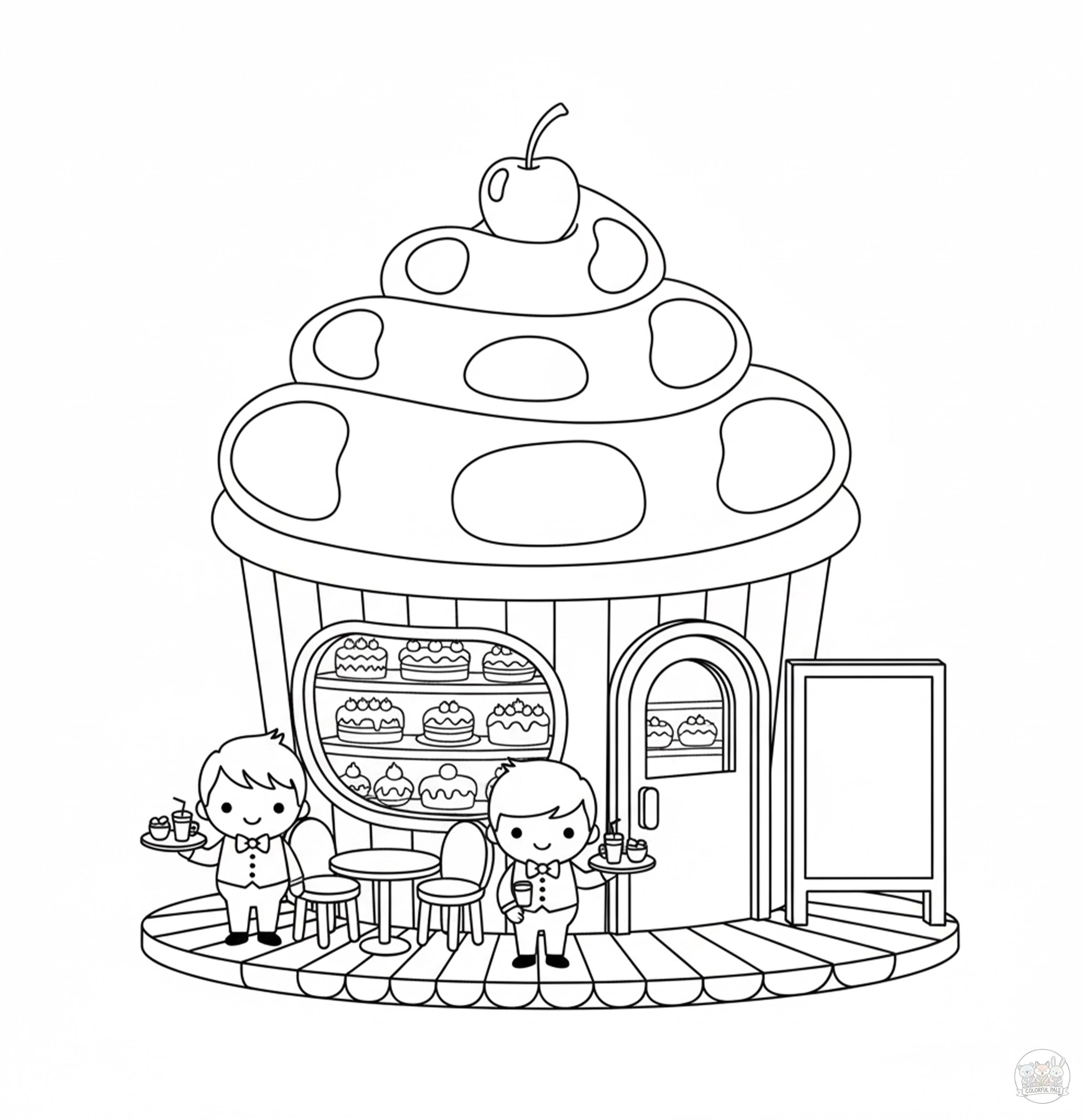 Kawaii Sweet Town Coloring Book: Dessert Village Line Art (25 Page ...