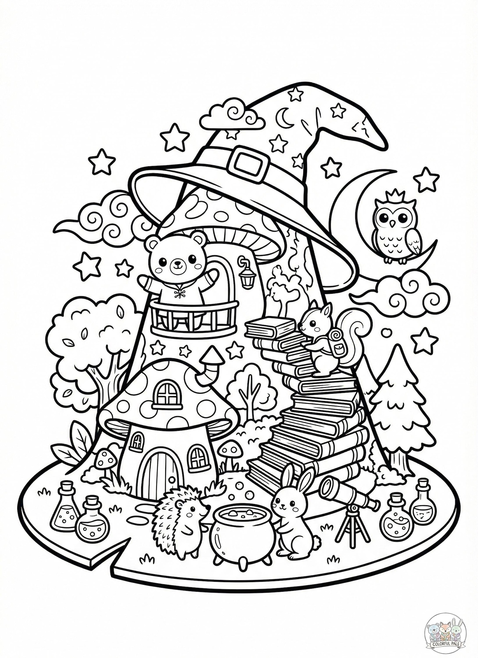 Cute Magical Worlds Coloring Book - Kawaii Fantasy Animals & Tiny Homes ...