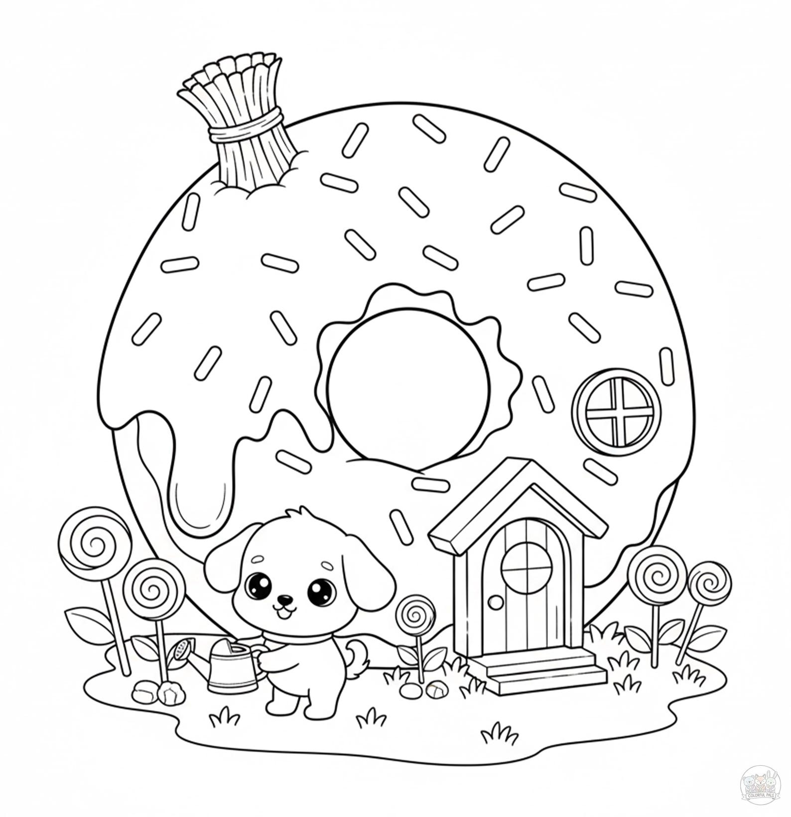 Kawaii Sweet Town Coloring Book: Dessert Village Line Art (25 Page ...