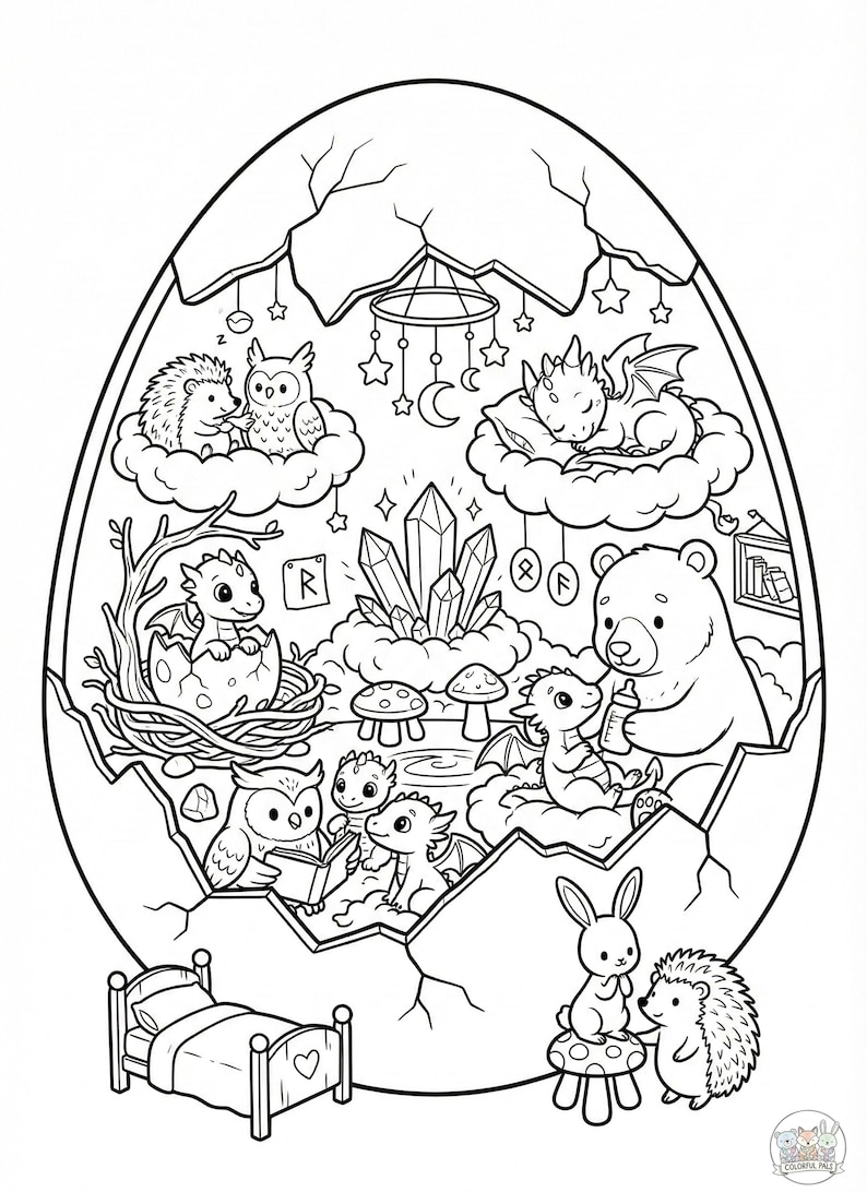 Cute Magical Worlds Coloring Book - Kawaii Fantasy Animals & Tiny Homes ...
