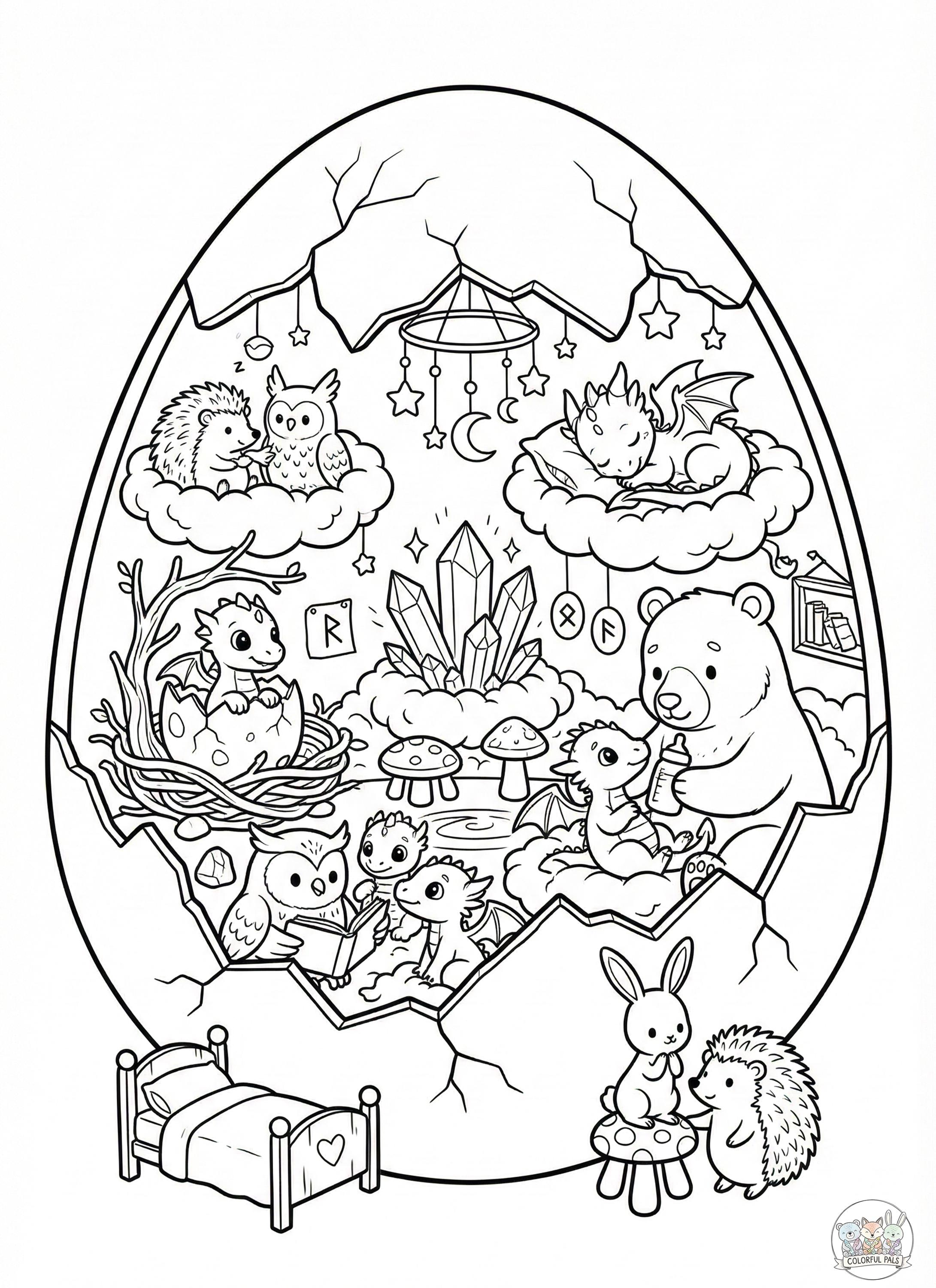 Cute Magical Worlds Coloring Book - Kawaii Fantasy Animals & Tiny Homes ...