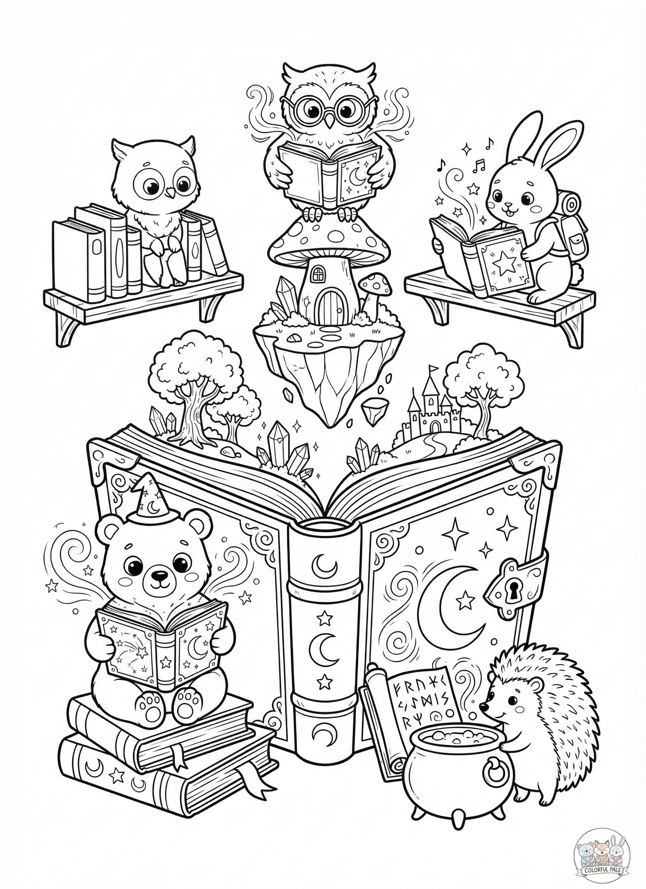 Cute Magical Worlds Coloring Book - Kawaii Fantasy Animals & Tiny Homes ...