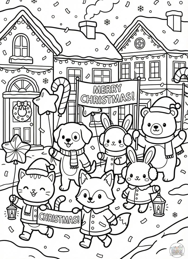 Kawaii Christmas Animals Coloring Book, 30 Printable Holiday Pages ...