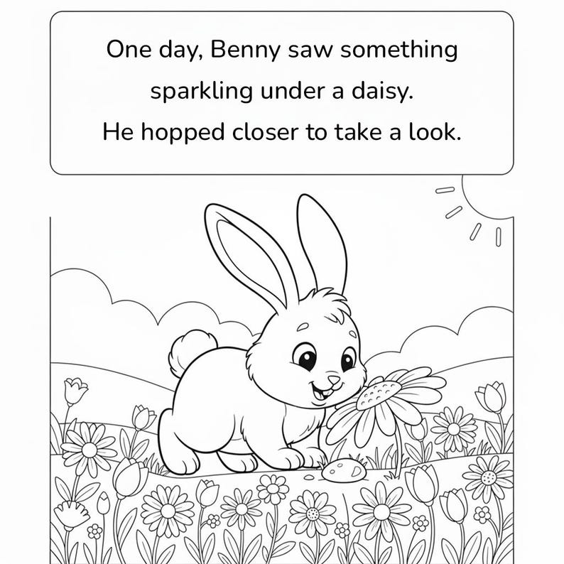 Benny Bunny Coloring Story Book: Magic Pebble Kids Activity (printable ...