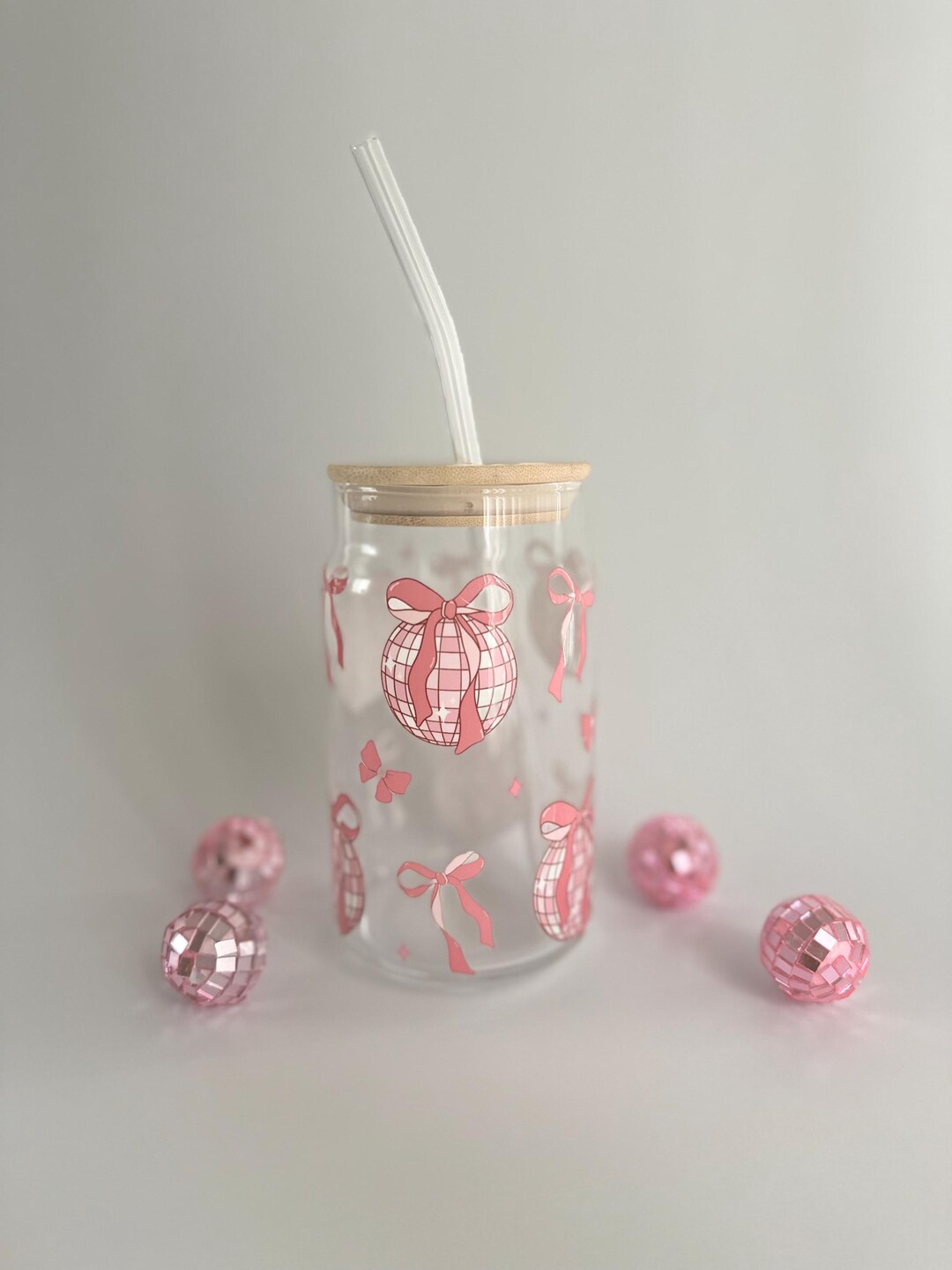 Disco Libbey Glass Can Cup: Bamboo Lid & Straw - Etsy