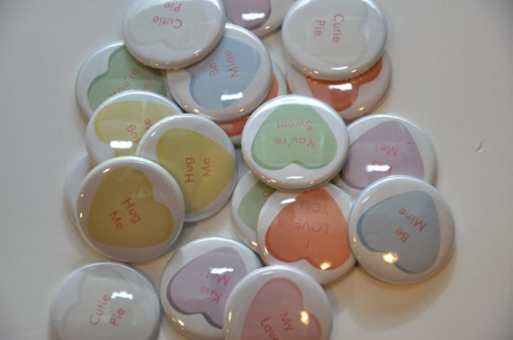 Items similar to 25 Conversation Hearts Flat Back Buttons on Etsy