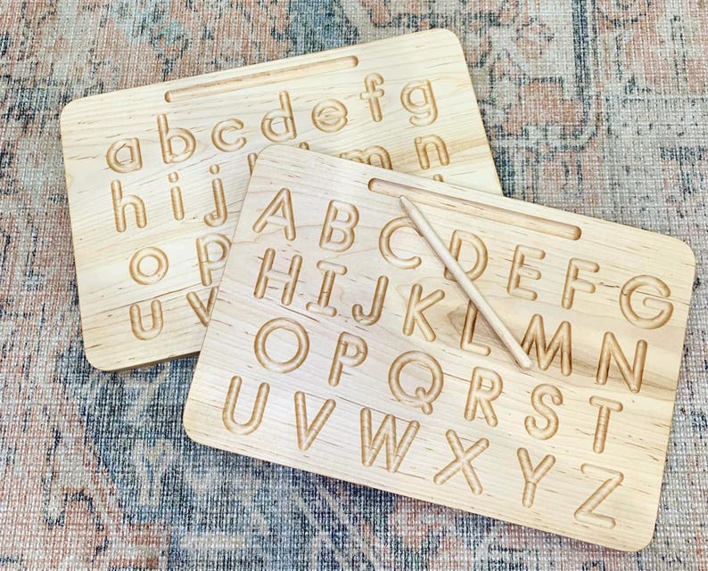 Wooden Montessori Alphabet Tracing Board With Stylus - Reversible With ...