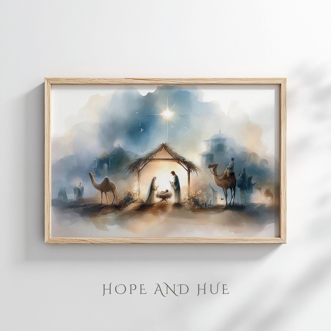 O Holy Night – the Nativity Scene in Watercolor, Jesus Christian Wall ...