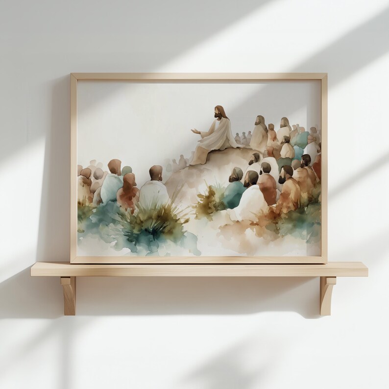 Sermon on the Mount | Abstract Watercolor Landscape | Jesus Christian ...