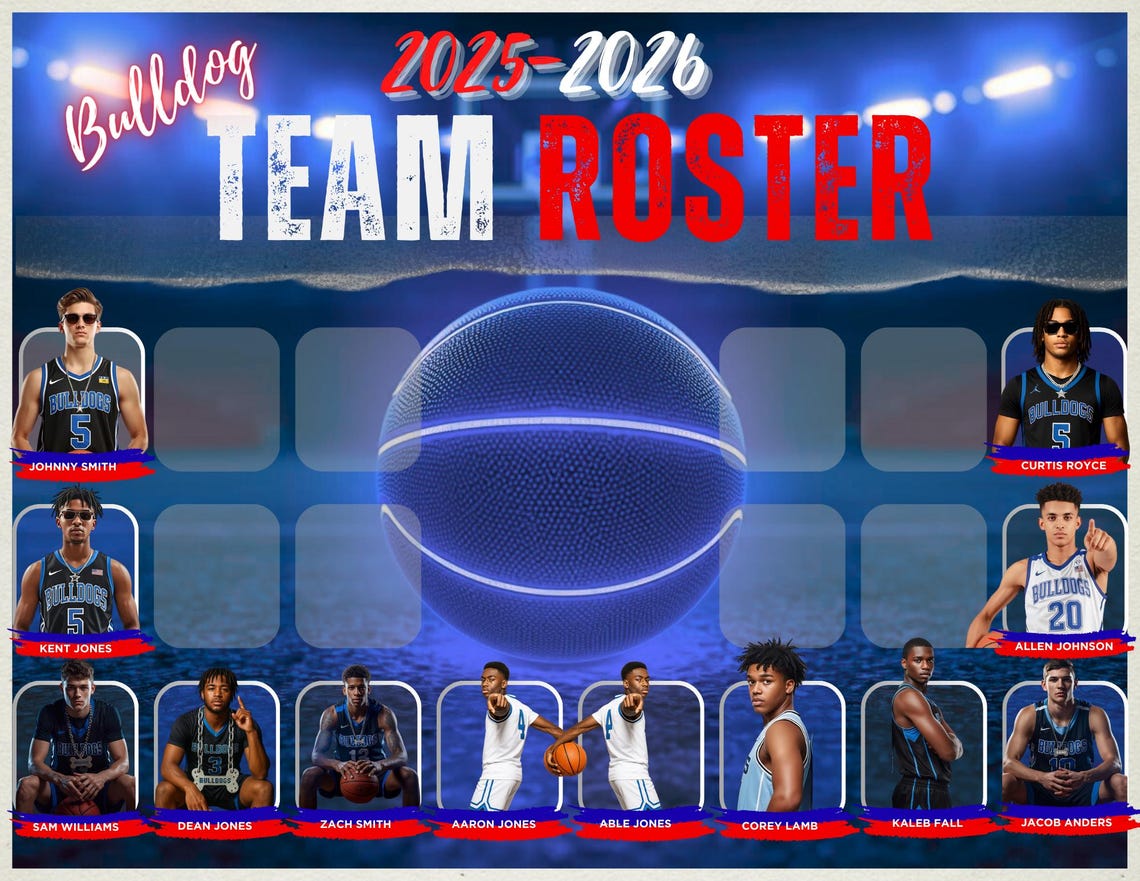 Basketball Team Roster Canva Template | Editable Gameday Poster | High ...