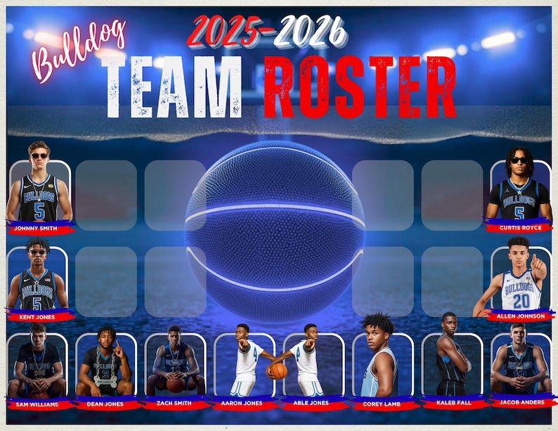 Basketball Team Roster Canva Template | Editable Gameday Poster | High ...