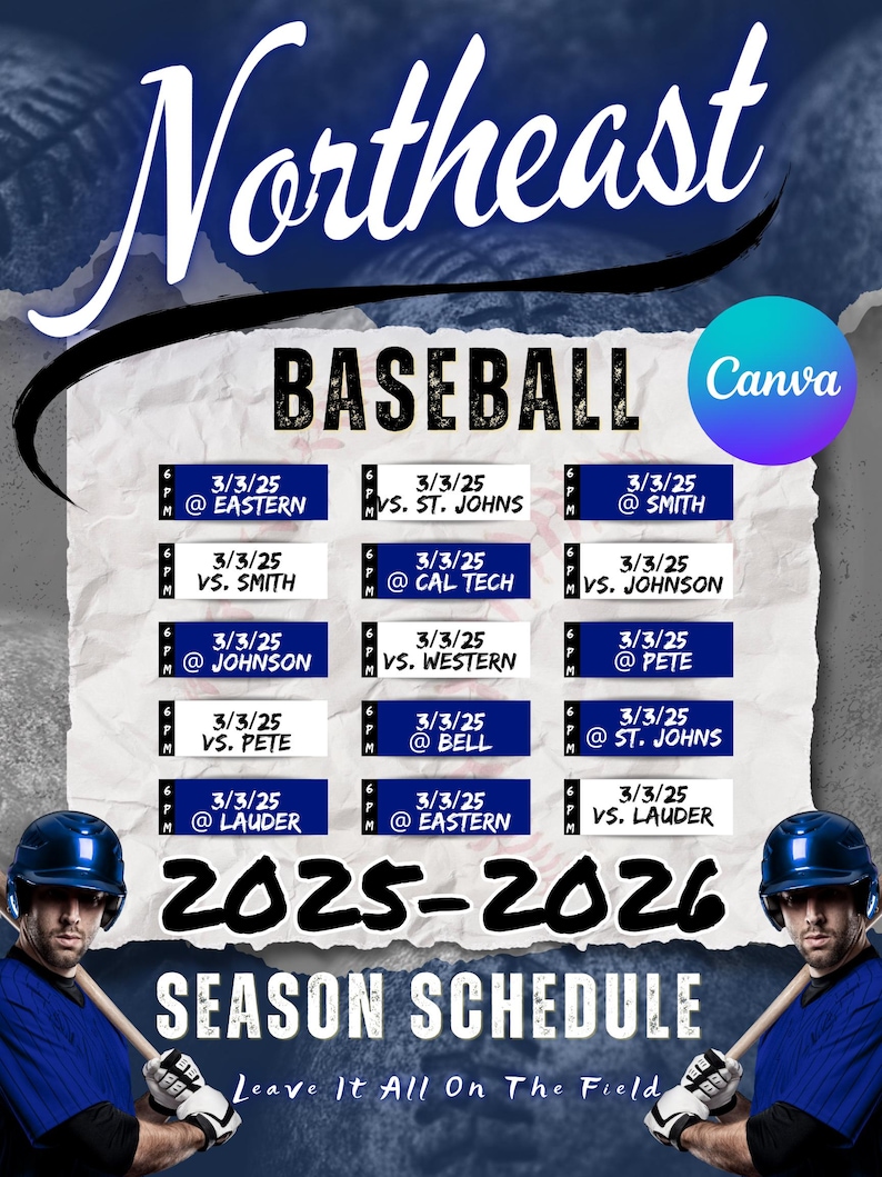 Baseball Season Schedule Template – Editable Canva Design - Etsy