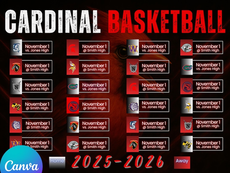 Editable Basketball Team Schedule Template: Canva Sports Design ...