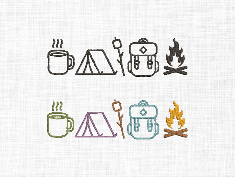 Camping Embroidery Design, Camp Outline Embroidery Pattern, Cozy ...