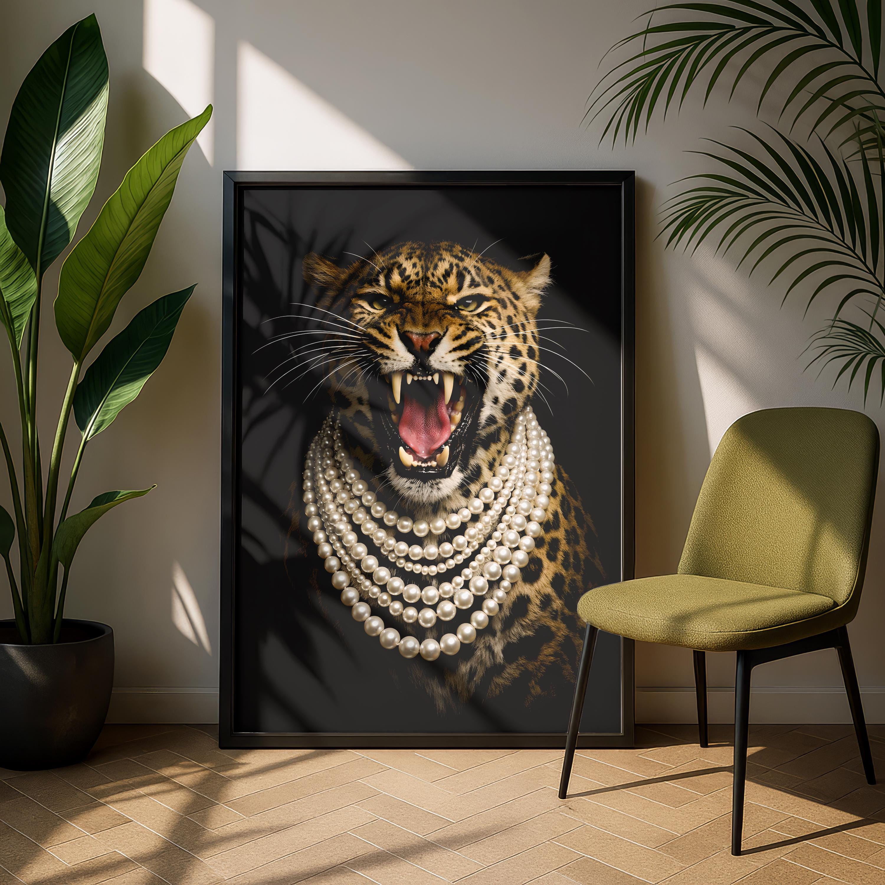 Leopard With Pearls Wall Art | Luxury Animal Glam Print | Moody Bedroom ...