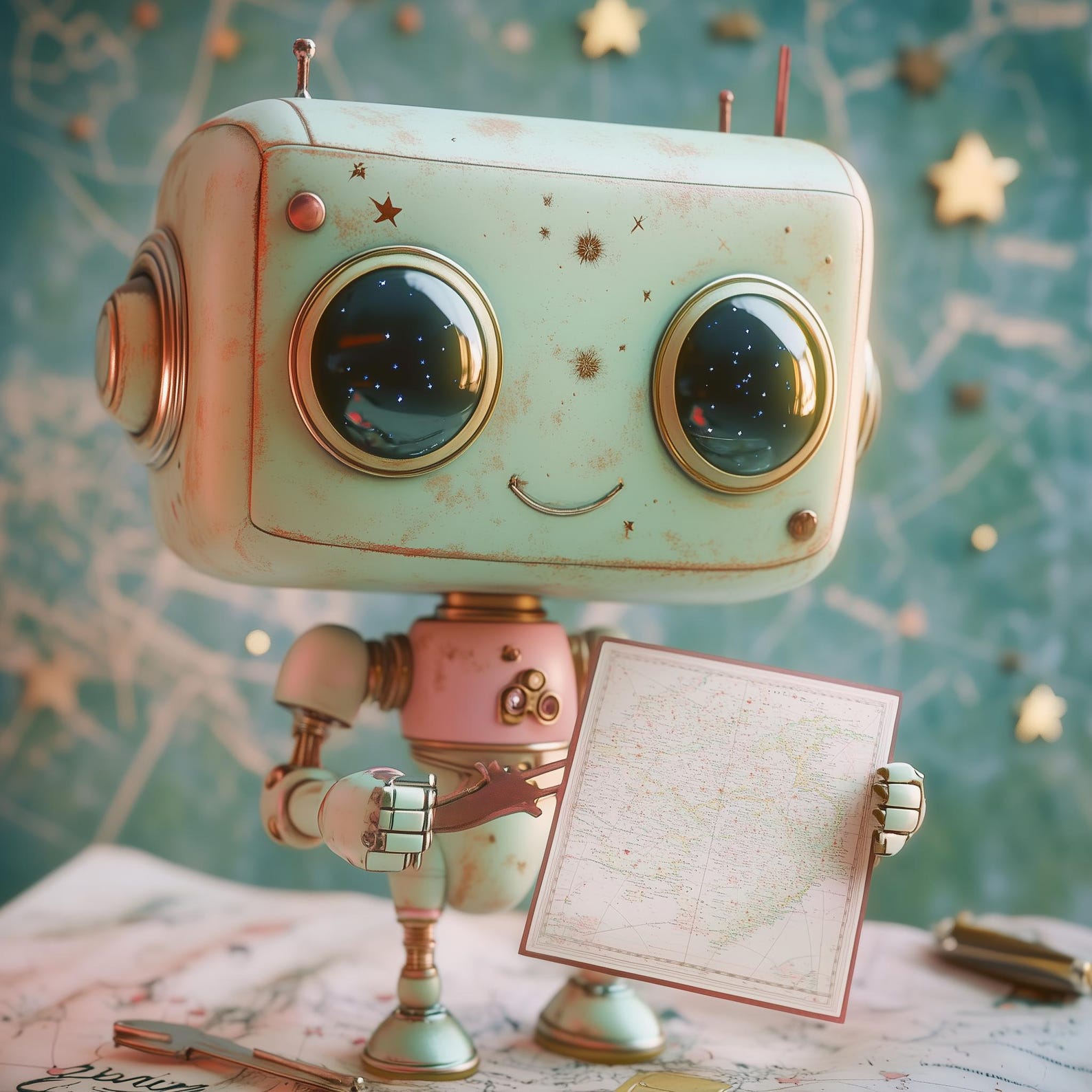 Retro Robot Clipart: Vintage Astrobot Star Map PNG (digital Download ...