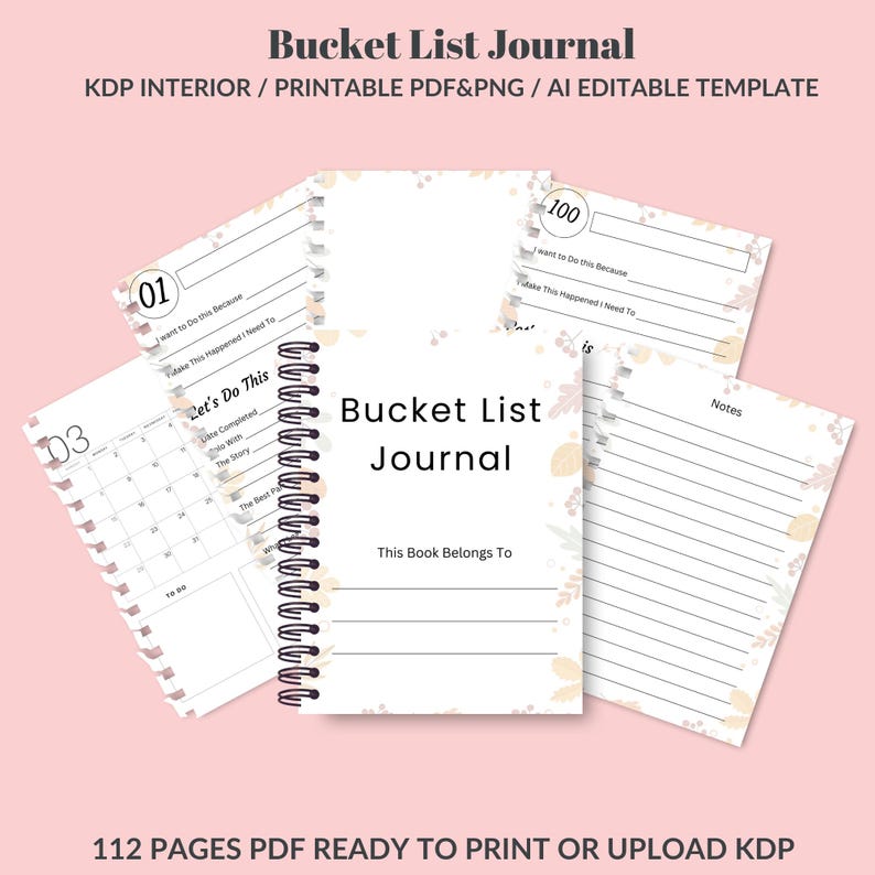 Bucket List Journal, Printable Life Goals Planner, Digital PDF ...