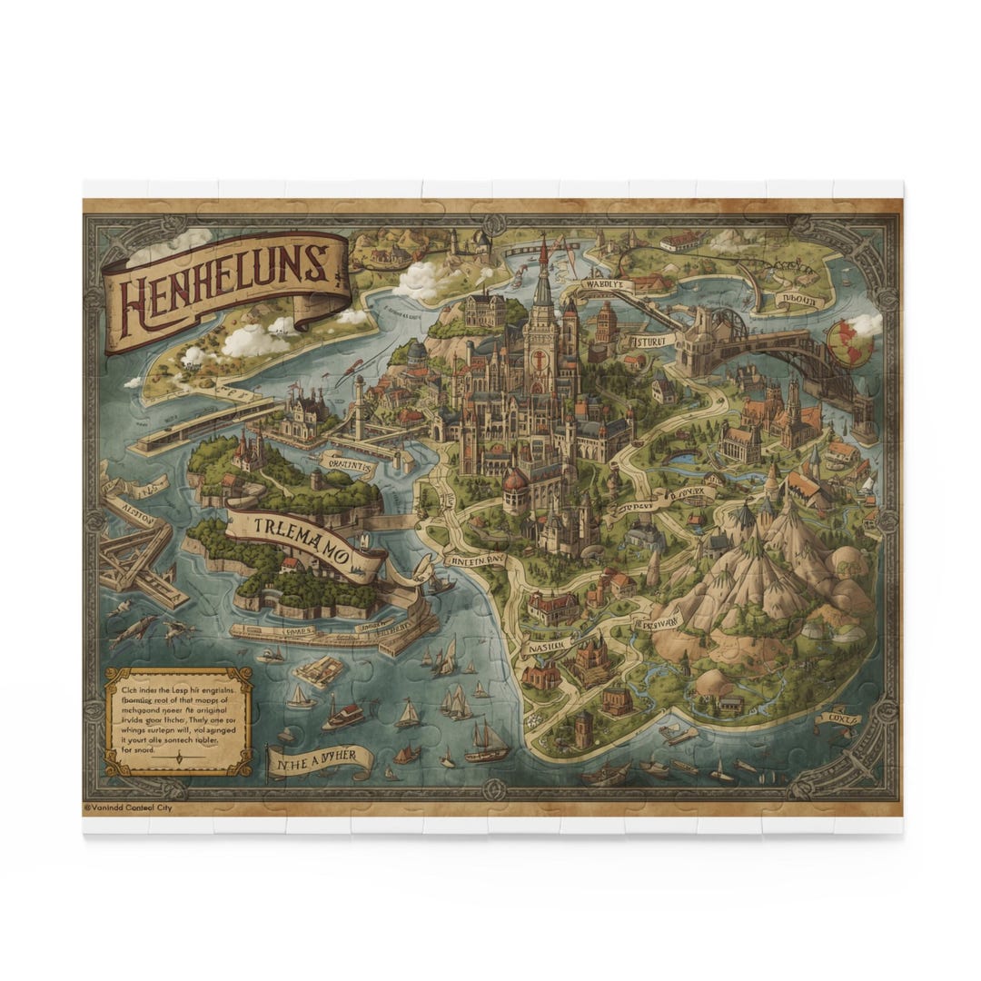 Vintage Fantasy Map Puzzle | 500 Piece Jigsaw, Imaginary City ...