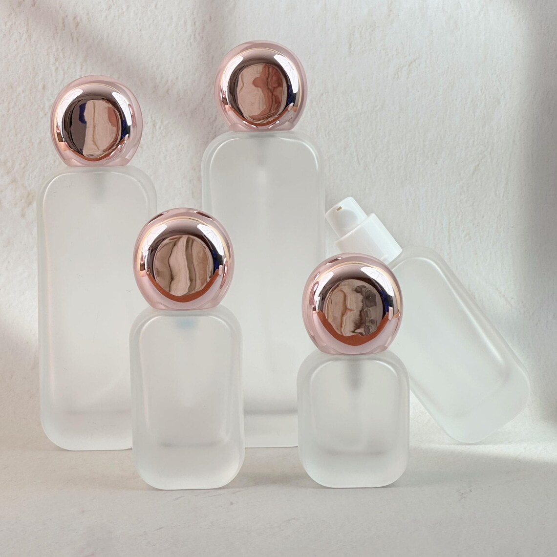 Empty Frosted Glass Lotion Pump Bottles & Facial Mist Bottles With Rose ...
