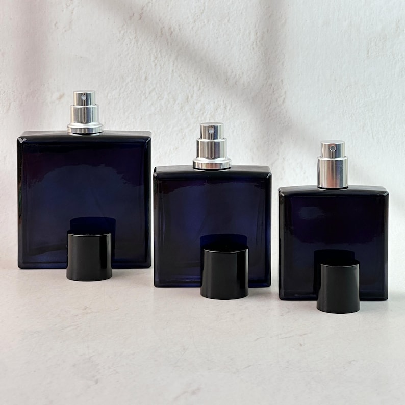 30ml/50ml/100ml Sapphire Blue Square Glass Perfume Spray Bottles ...