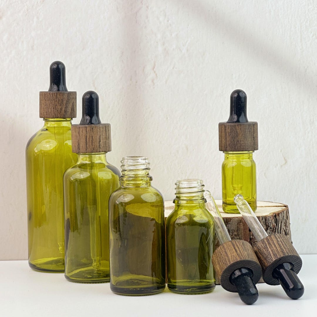 Green Glass Pipette Bottle, Refillable Essential Oil Container With ...