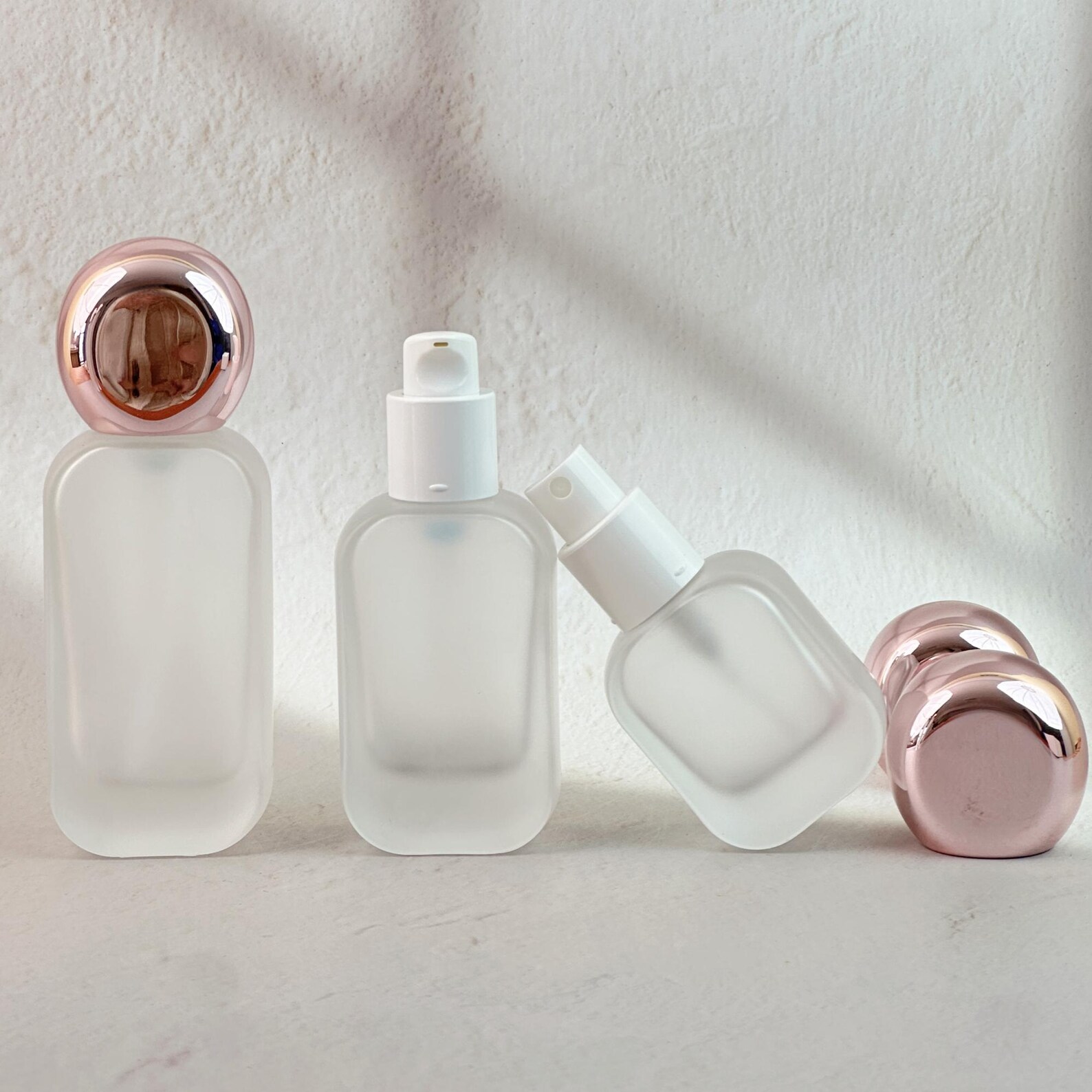 Empty Frosted Glass Lotion Pump Bottles & Facial Mist Bottles With Rose ...