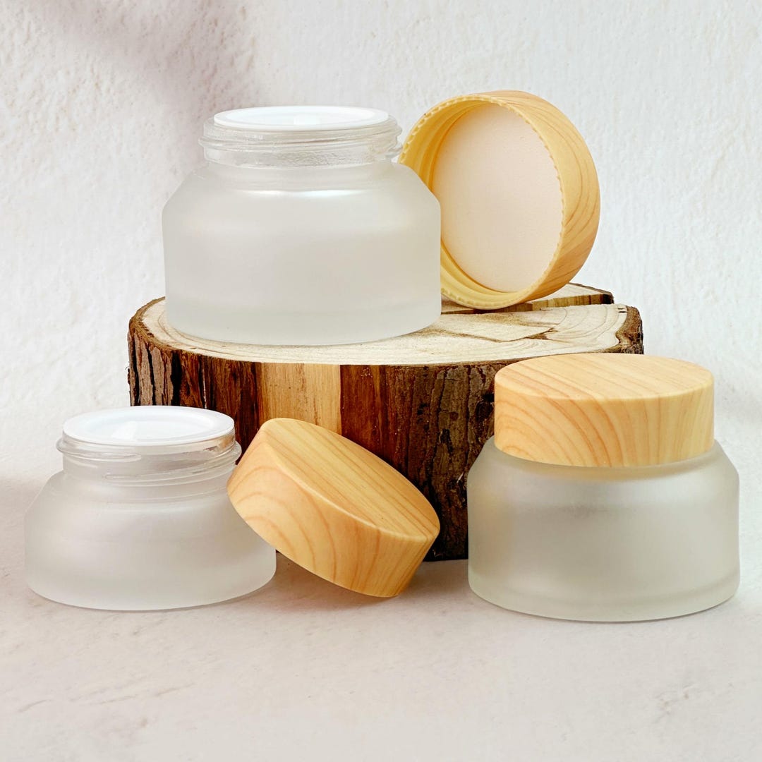 White Frosted Glass Cream Jars, Empty Cosmetic Containers With Plastic ...