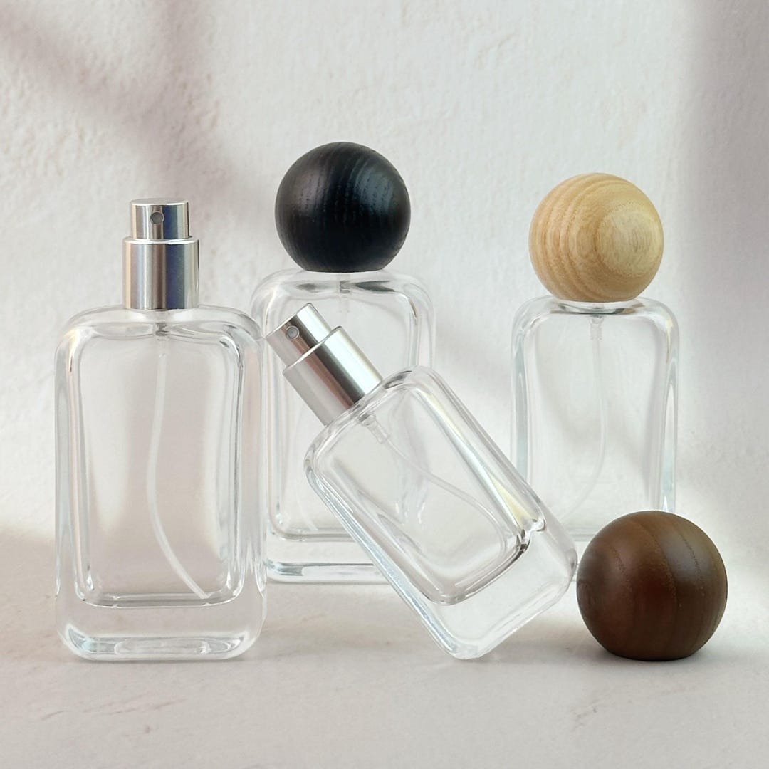 Minimalist Glass Perfume Bottle, Wood Sphere Cap Spray Bottle, Silver ...