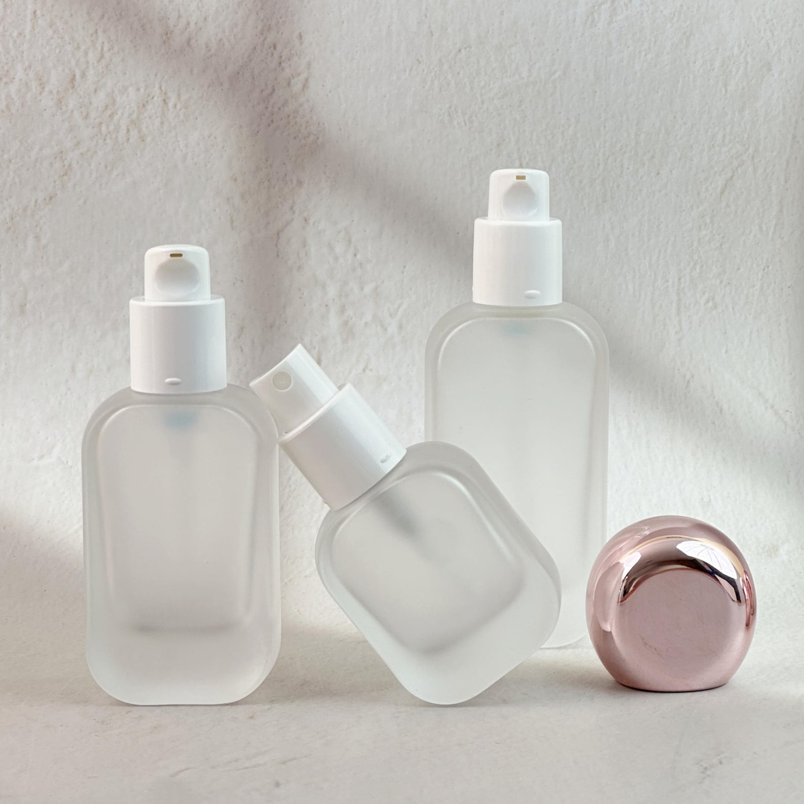 Empty Frosted Glass Lotion Pump Bottles & Facial Mist Bottles With Rose ...