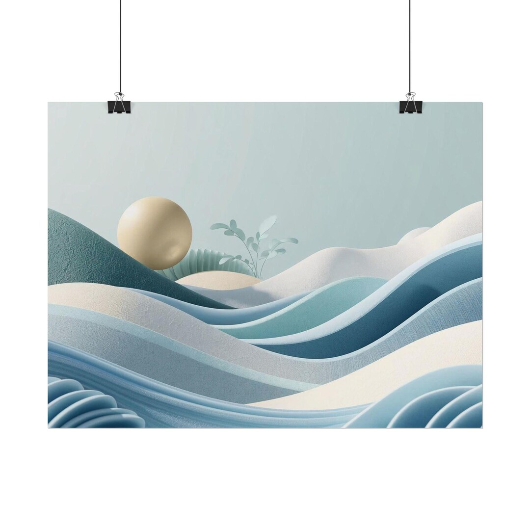 Abstract Waves Poster: Coastal Minimalist Wall Art - Etsy