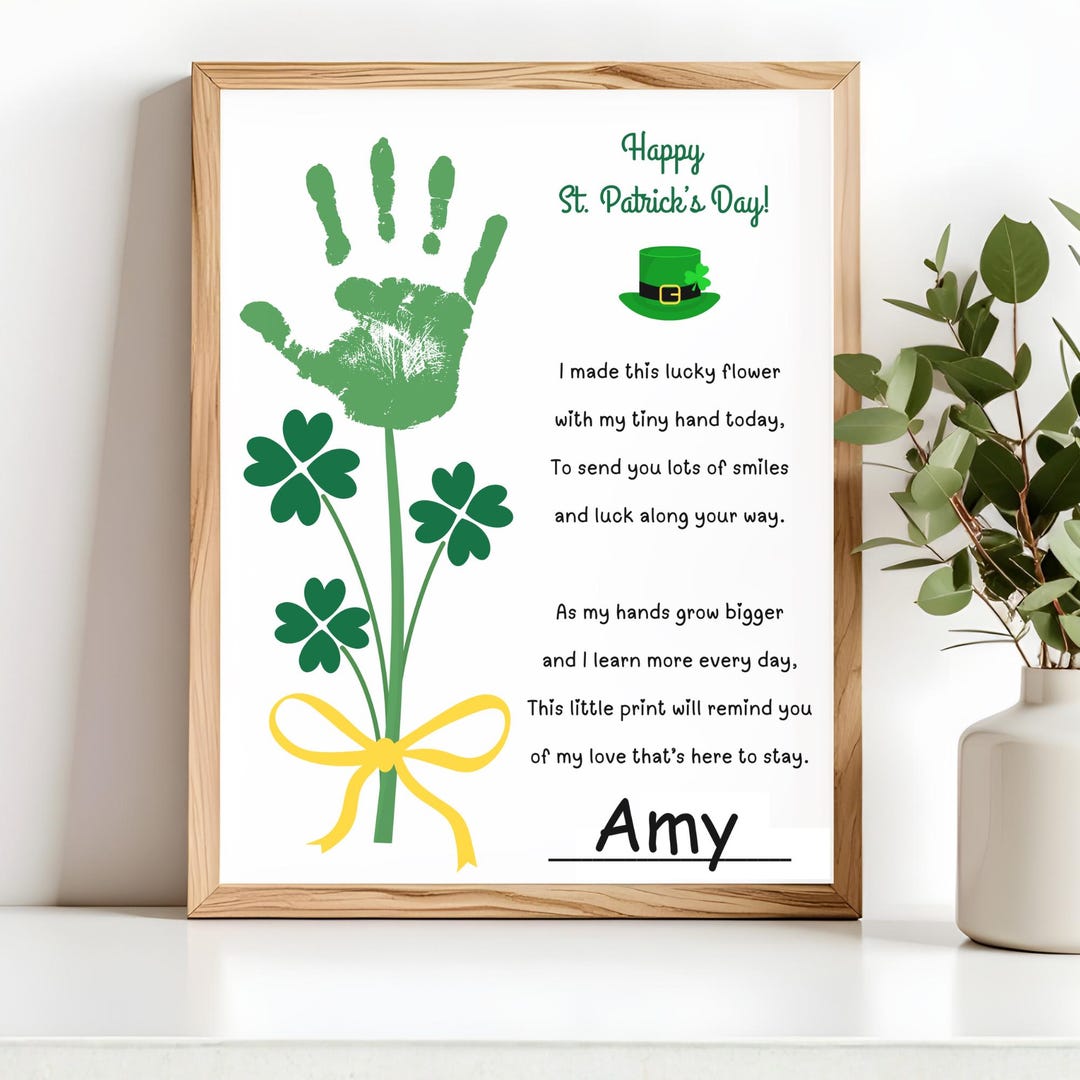 St. Patrick’s Day Handprint Poem Printable, Lucky Flower Handprint Art ...