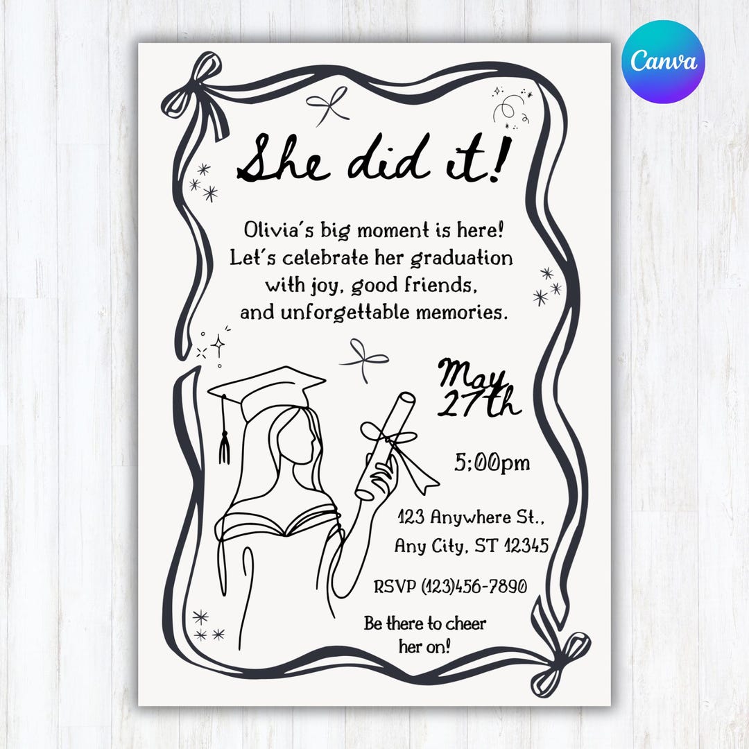 Graduation Invitation, Editable Canva Grad Party Invite, Class of 2026 ...