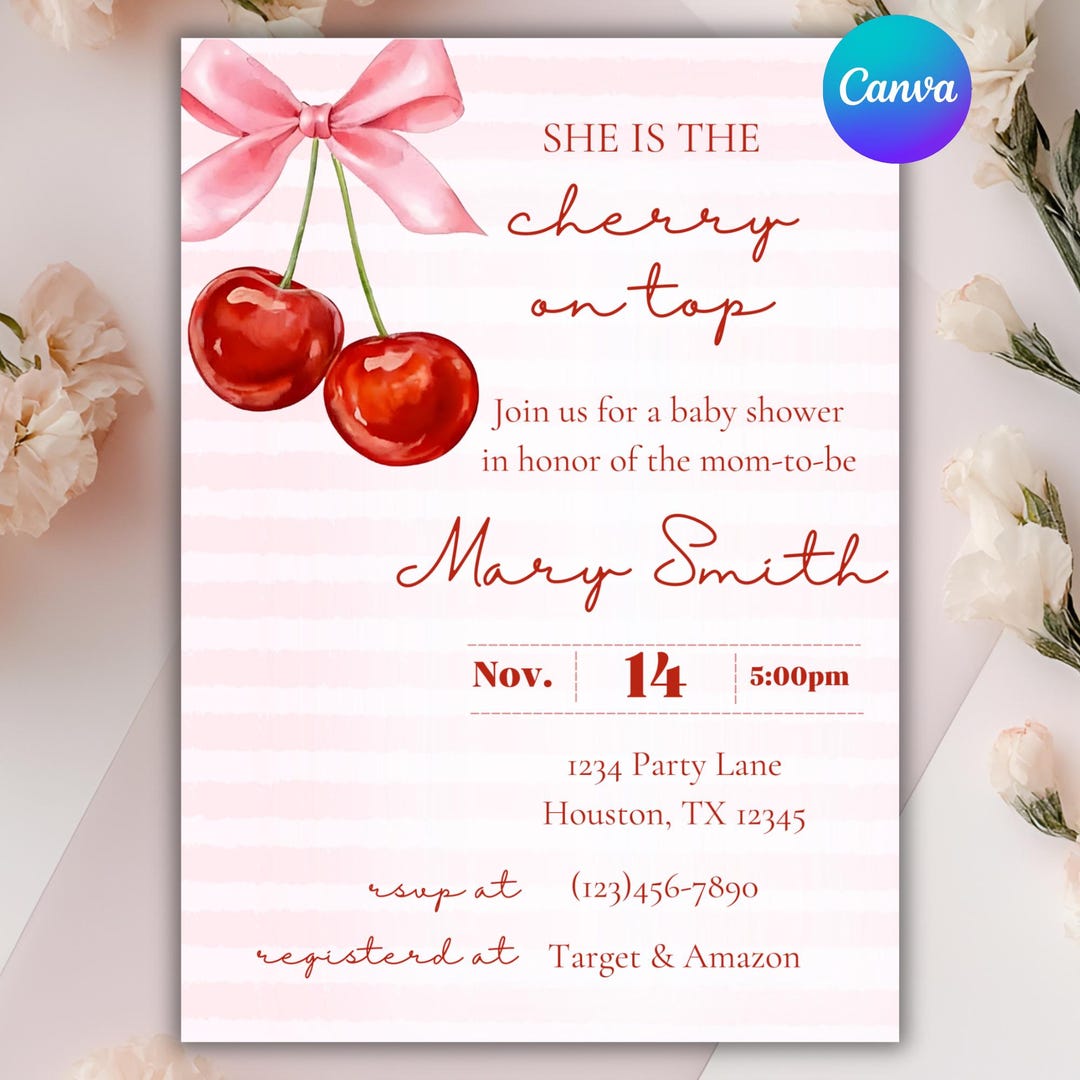 Invitación para baby shower "Ella es la cereza en la cima" / Invitación ...