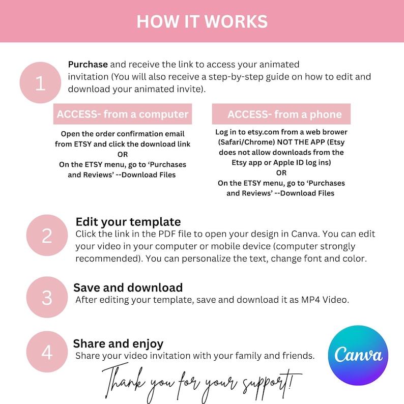 Pink Bow Animated Birthday Invitation | Editable Canva Digital Invite ...