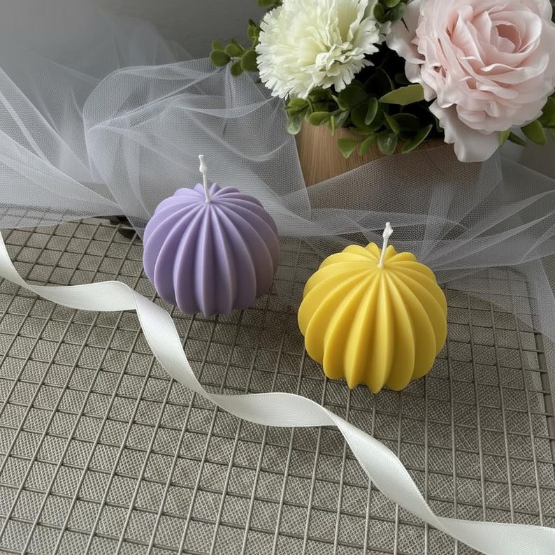 Ribbed Ball Candle, Elegant Decorative Soy Wax Candle,minimalist Home ...