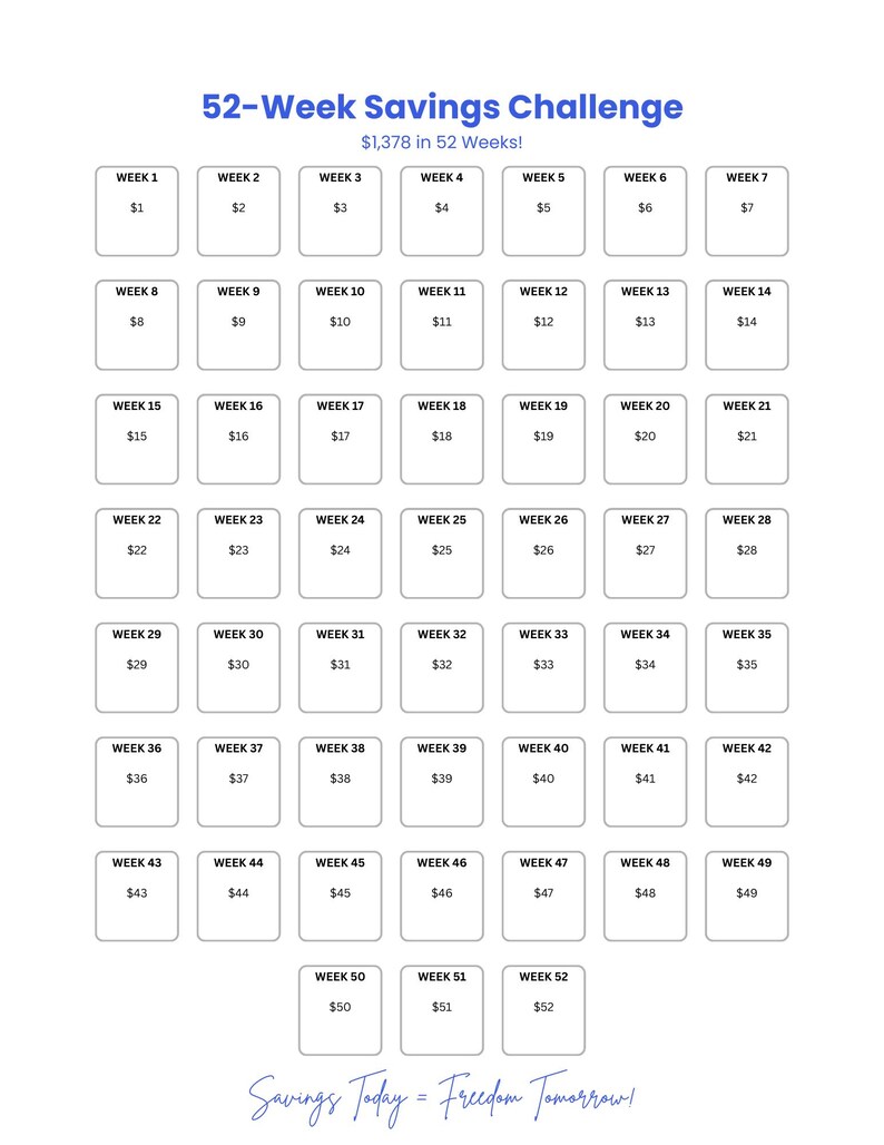 52 Week Savings Challenge Printable Bundle | 1378 Savings Tracker ...