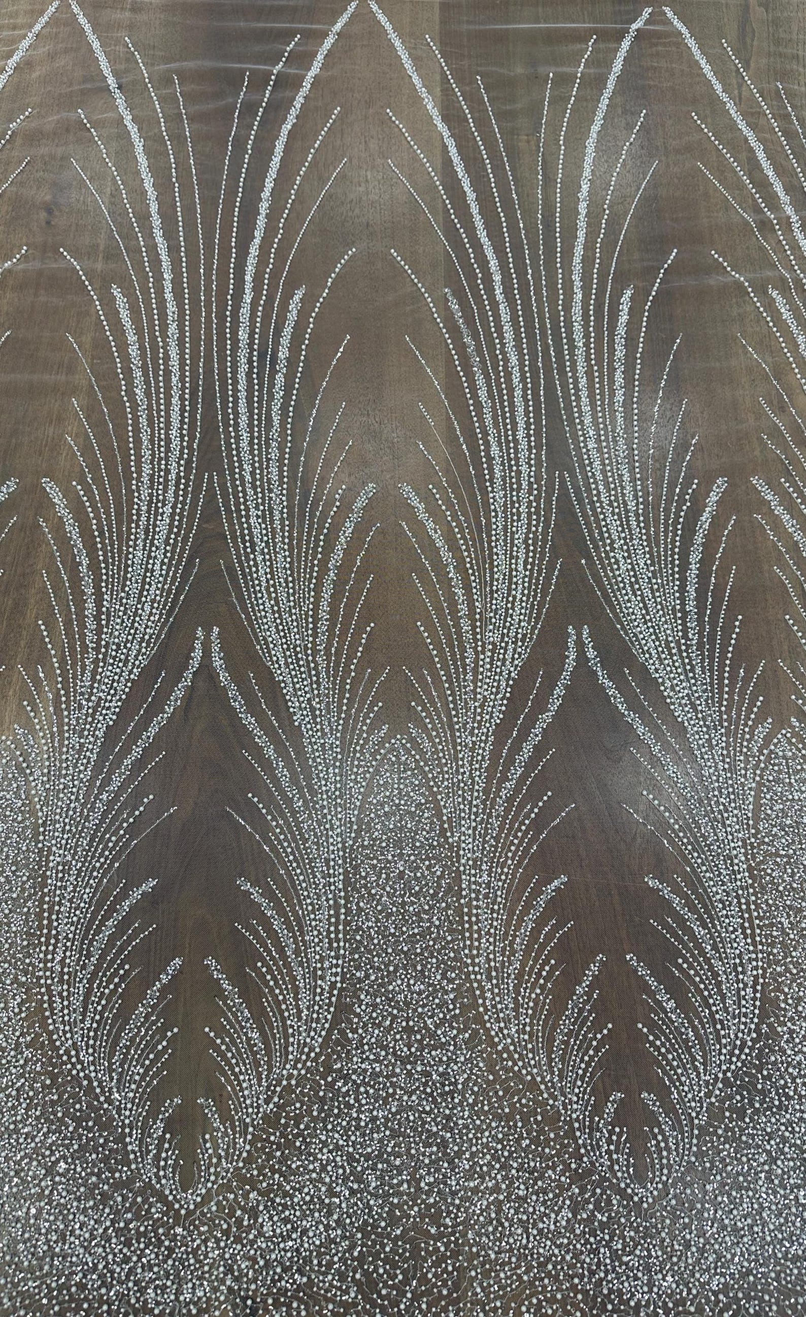 Off-white Beaded Lace Fabric: Angel Wing Embroidery on Tulle - Etsy