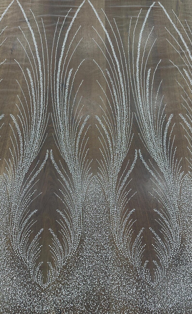 Off-white Beaded Lace Fabric: Angel Wing Embroidery on Tulle - Etsy