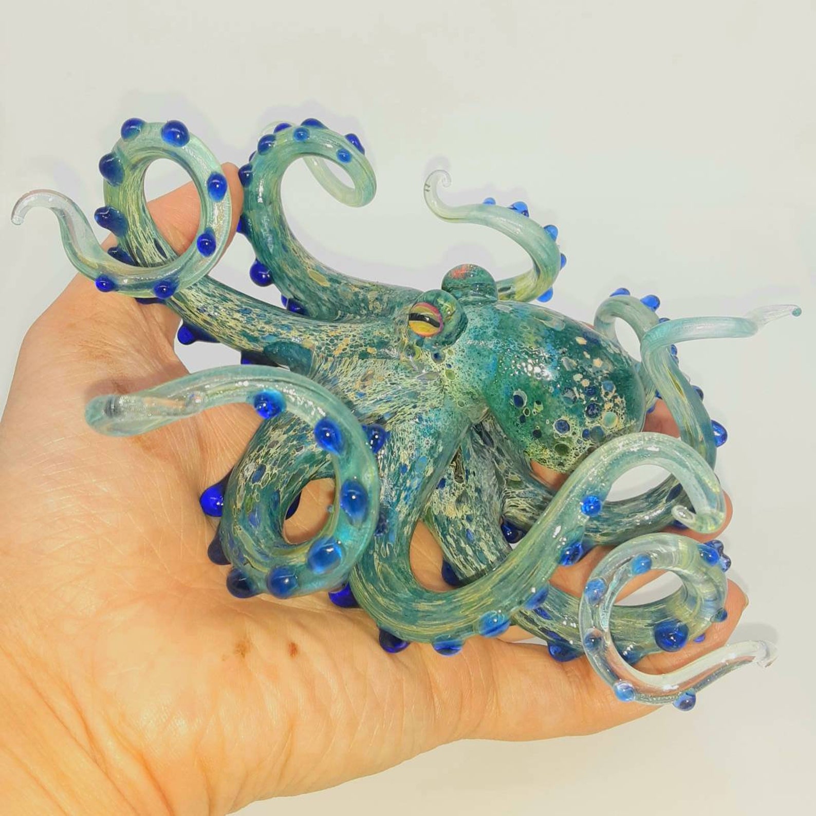 Blue Blown Glass Octopus Sculpture - Etsy