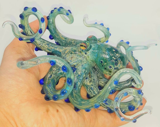 Blue Blown Glass Octopus Sculpture - Etsy