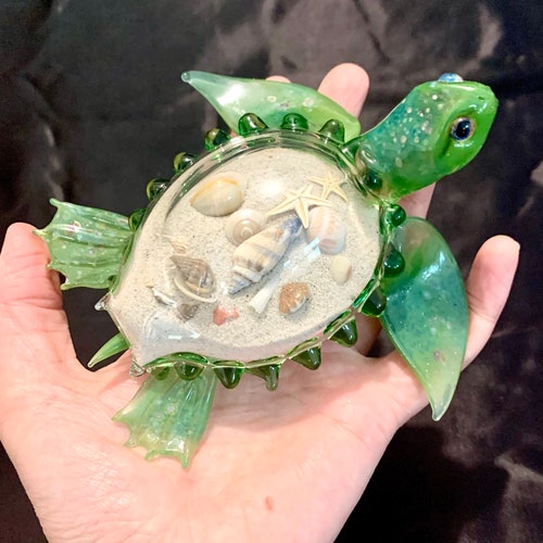 Vintage Green Glass Sea Turtle Display or Paperweight - Etsy