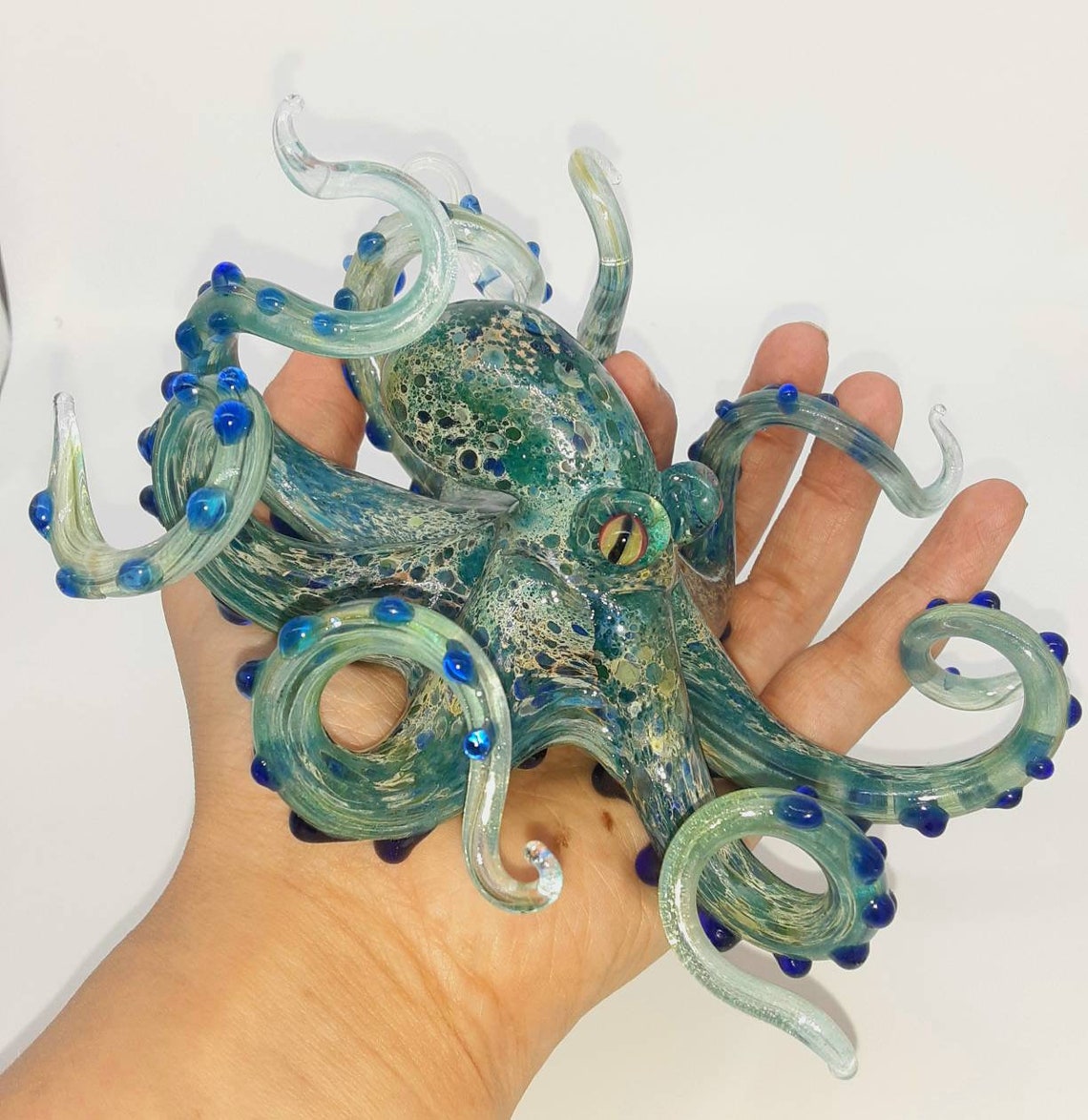 Blue Blown Glass Octopus Sculpture - Etsy