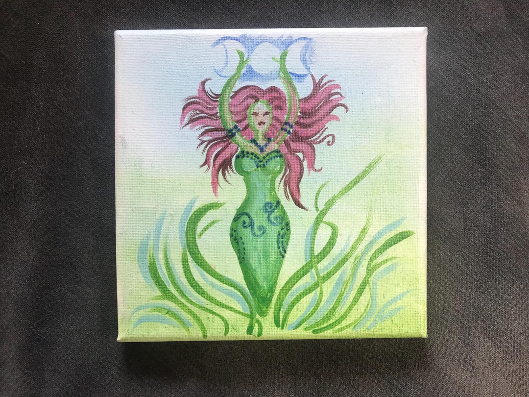 ORIGINAL ART Elemental Goddess Painting: Green Fae Altar Art on Canvas ...