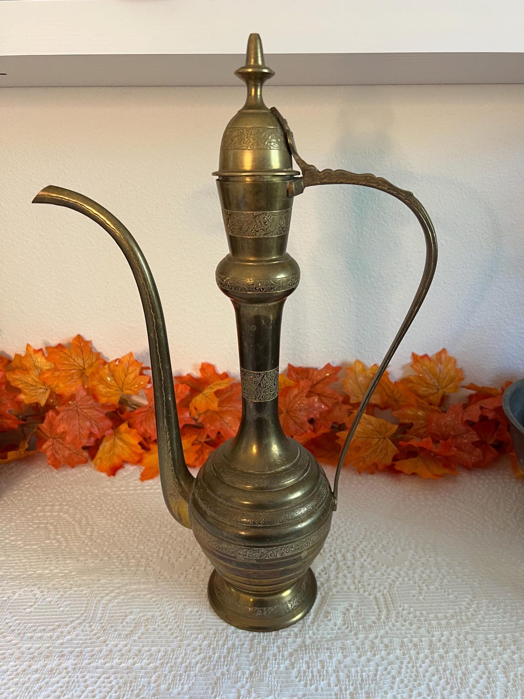 Vintage Etched Brass Teapot, Aftaba Pitcher: Made in India. - Etsy