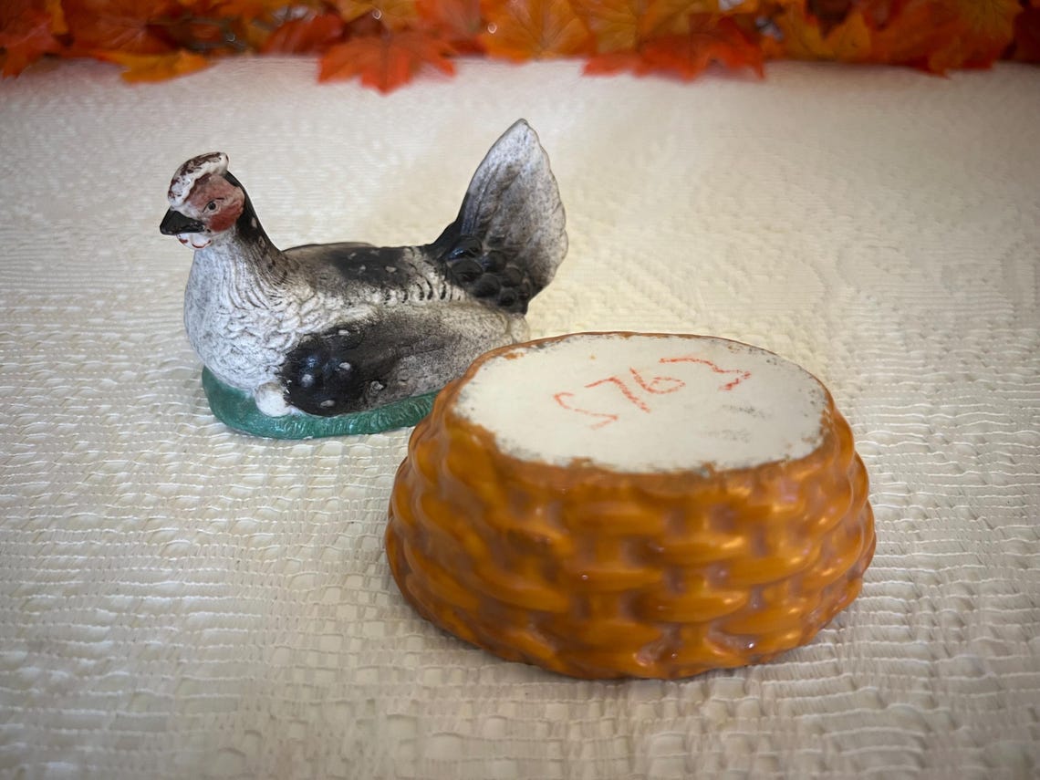 Antique Ceramic Hen on Nest — 4 Inches — Hand-painted, Two-piece Dish ...