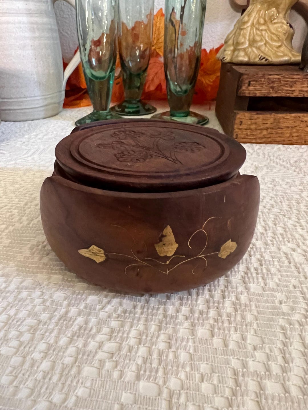 Vintage Hand-carved Wooden Coaster Set - Etsy